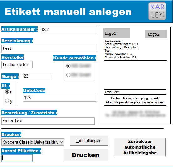 Etikettendruck Aus Der Excel Datenbank Mit Einfachem Eingabeformular 8455